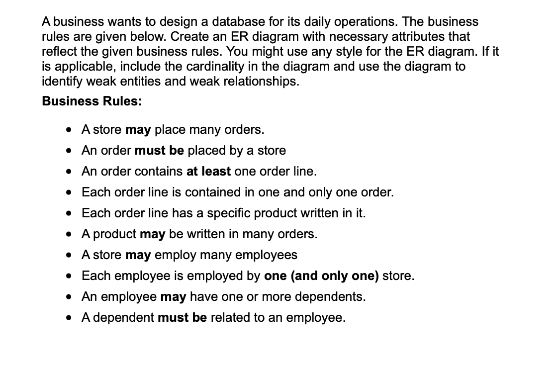 Solved A business wants to design a database for its daily | Chegg.com