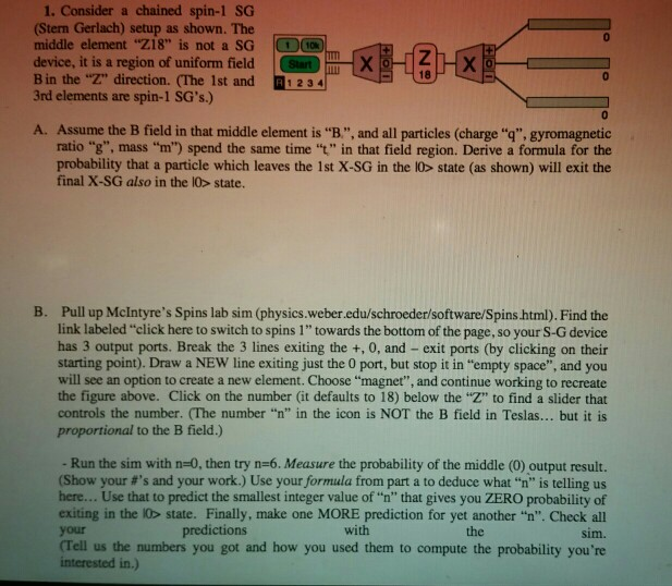 1. Consider a chained spin-1 SG (Stern Gerlach) setup | Chegg.com