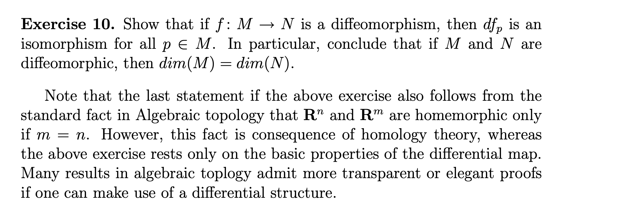 Solved Exercise 10. Show that if f:M→N is a diffeomorphism, | Chegg.com