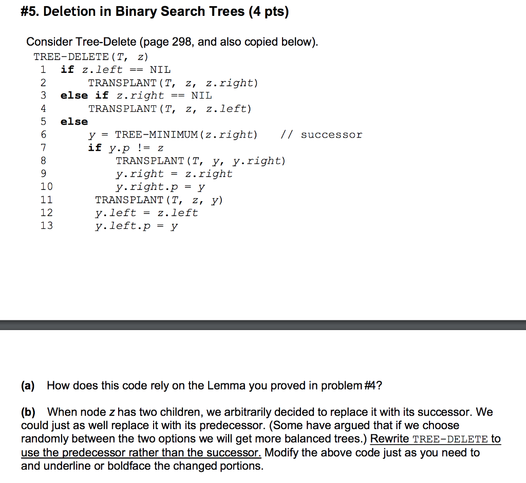 #5. Deletion in Binary Search Trees (4 pts) Consider | Chegg.com