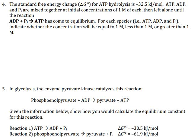 4. The standard free energy change (AGo for ATP | Chegg.com