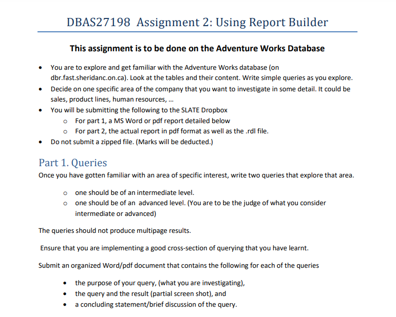 Solved This assignment is to be done on the Adventure Works | Chegg.com