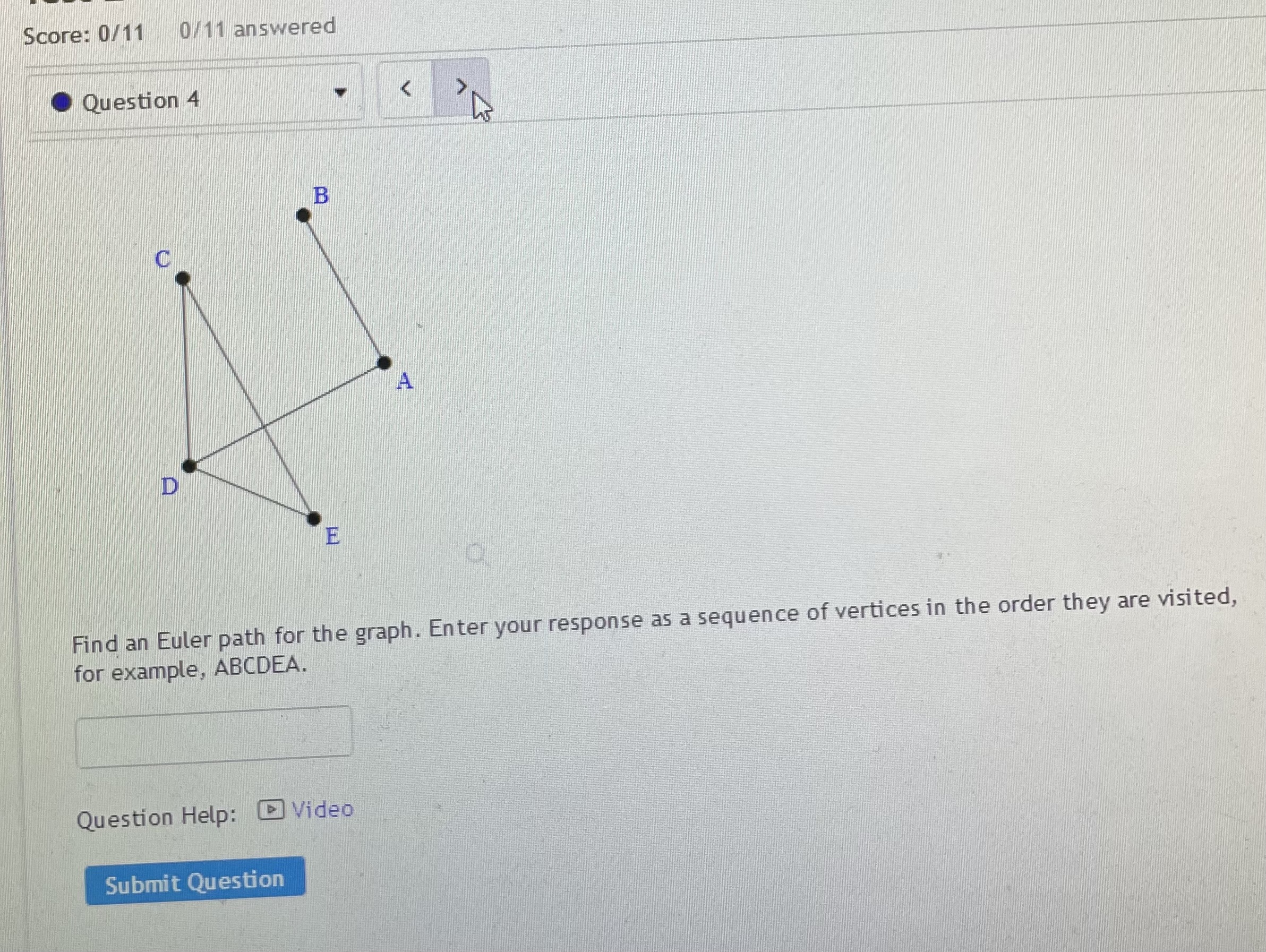 Solved Find An Euler Path For The Graph Enter Your Response 