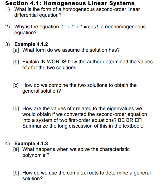 Solved Section 4.1: Homogeneous Linear Systems 1) What is | Chegg.com