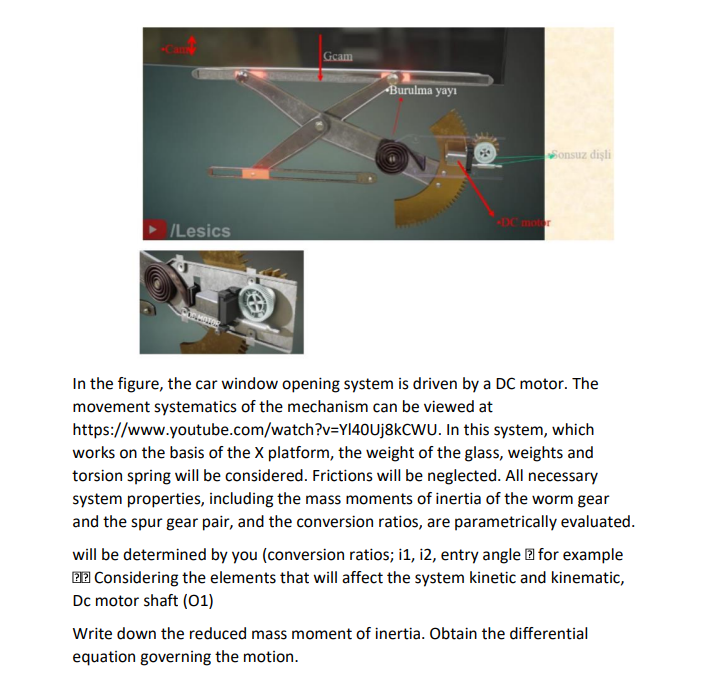 Solved Geam Burulma yayı Sonsuz dişli DC motor /Lesics In | Chegg.com