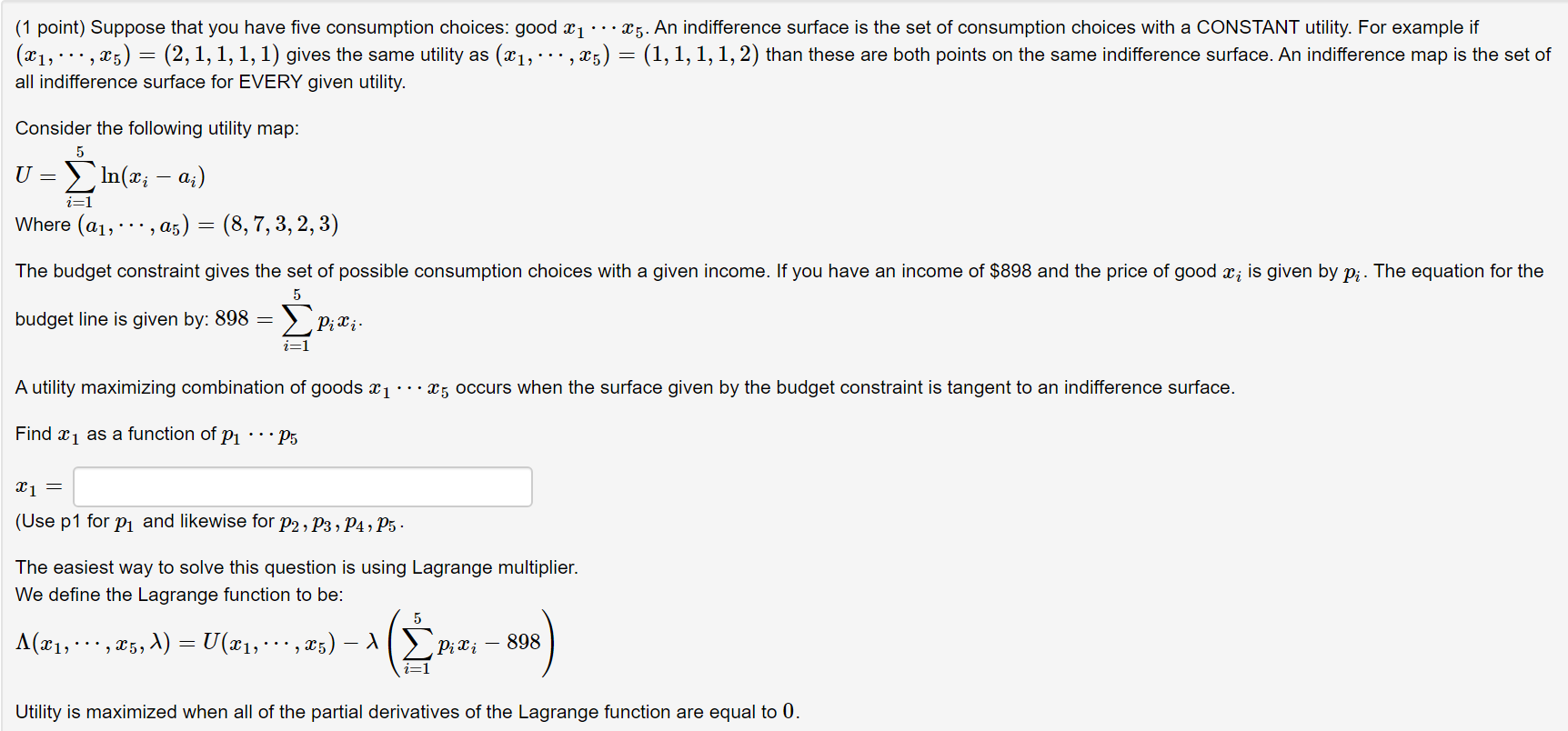 (1 point) Suppose that you have five consumption | Chegg.com