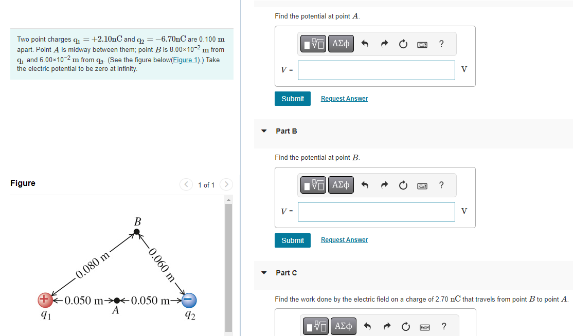 Solved Find the potential at point A. Two point charges | Chegg.com