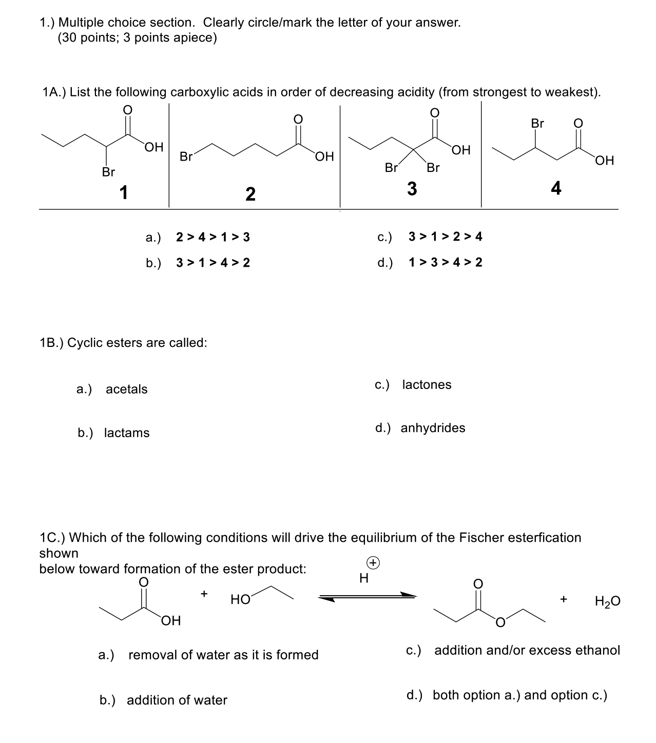 Solved 1.) Multiple choice section. Clearly circle/mark the | Chegg.com