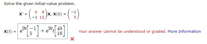 Solved Solve The Given Initial Value Problem X 6 9 1 12 1134