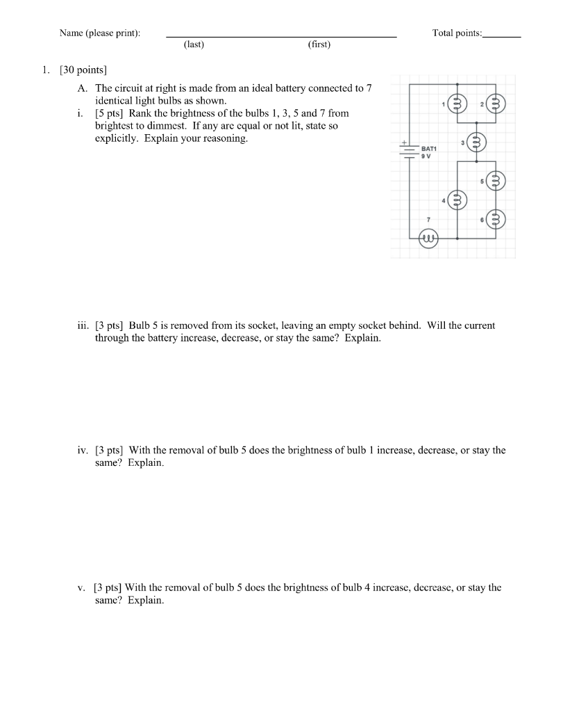 Solved Name (please print): Total points: (last) (first) 1. | Chegg.com