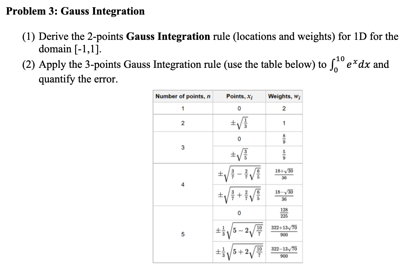 Solved Problem 3: Gauss Integration (1) Derive the 2-points | Chegg.com