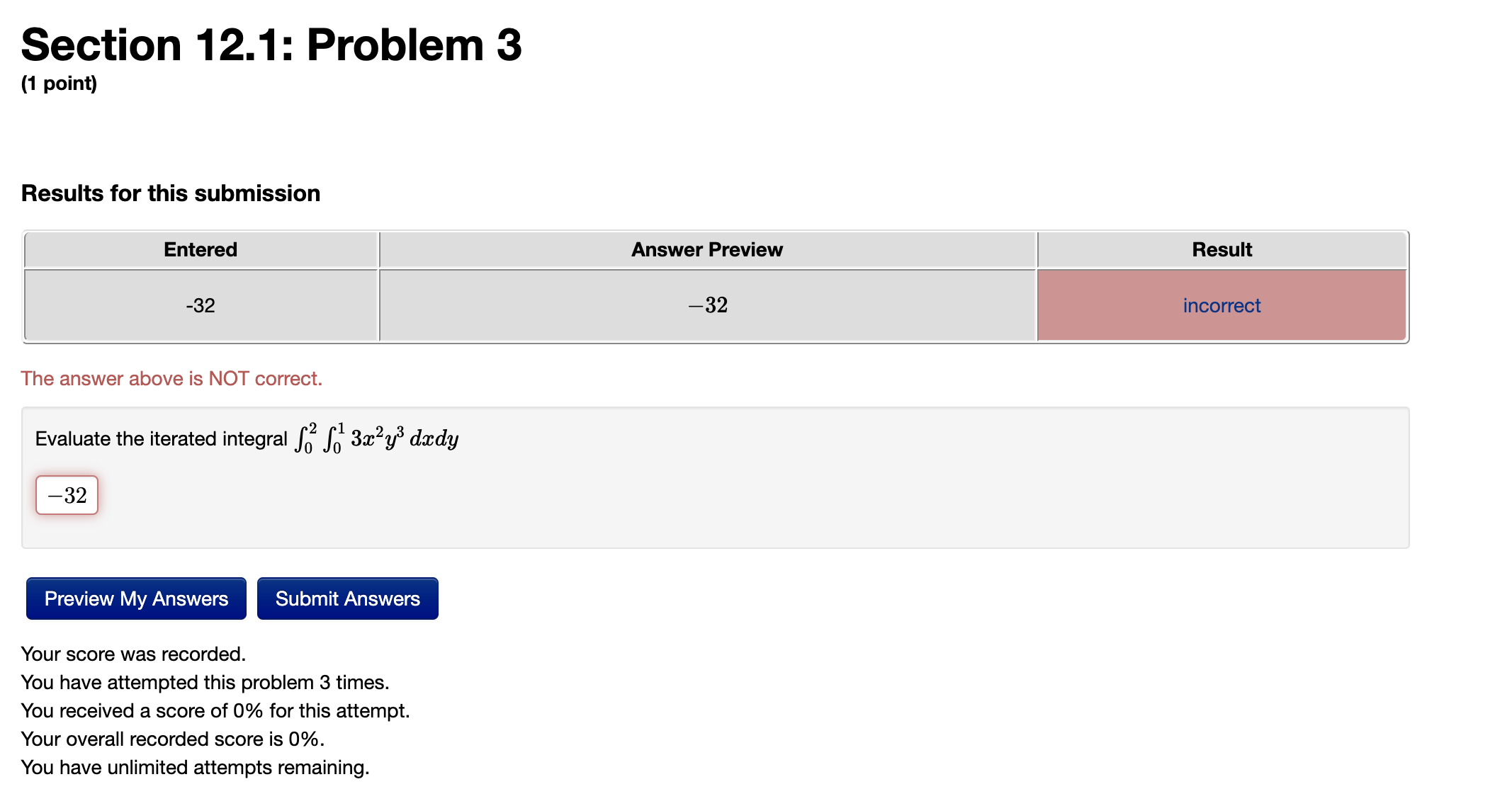 Section 12.1: Problem 3 (1 point) Results for this | Chegg.com