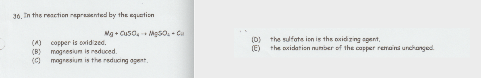 Solved 36. In the reaction represented by the equation Mg + | Chegg.com