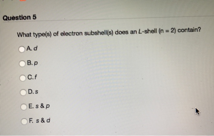 Solved What type(s) of electron subshell(s) does an L-shell | Chegg.com