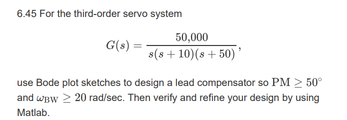 6.45 For the third-order servo system | Chegg.com