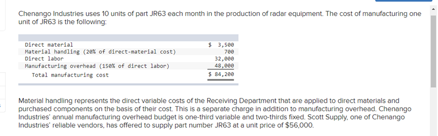 Solved Chenango Industries uses 10 units of part JR63 each | Chegg.com