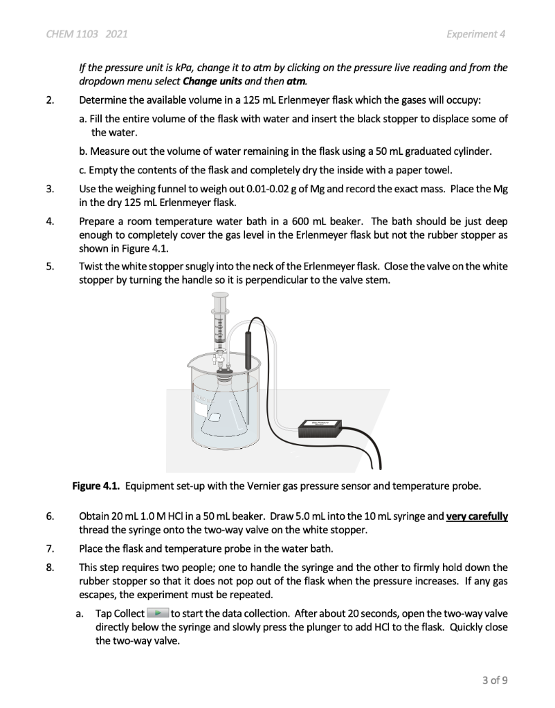 Solved CHEM 1103 2021 Experiment 4 EXPERIMENT 4 Molar Volume | Chegg.com