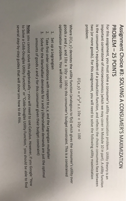Solved Assignment Choice #3: SOLVING A CONSUMER'S | Chegg.com