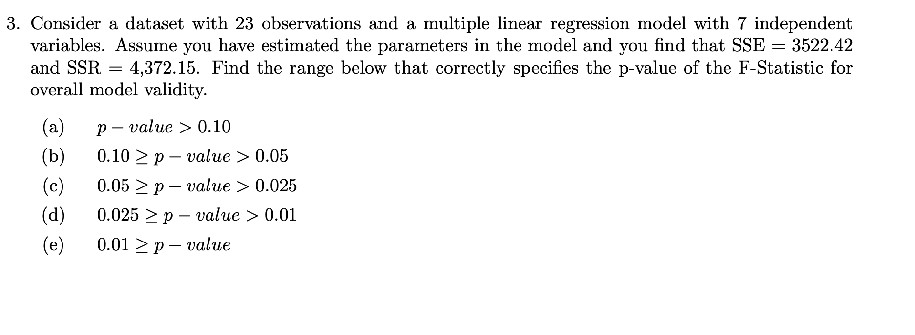Solved Consider a dataset with 23 ﻿observations and a | Chegg.com