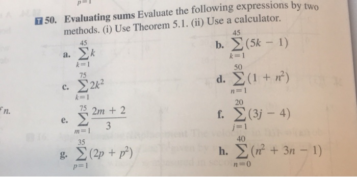 Solved 50. Evaluating sums Evaluate the following | Chegg.com