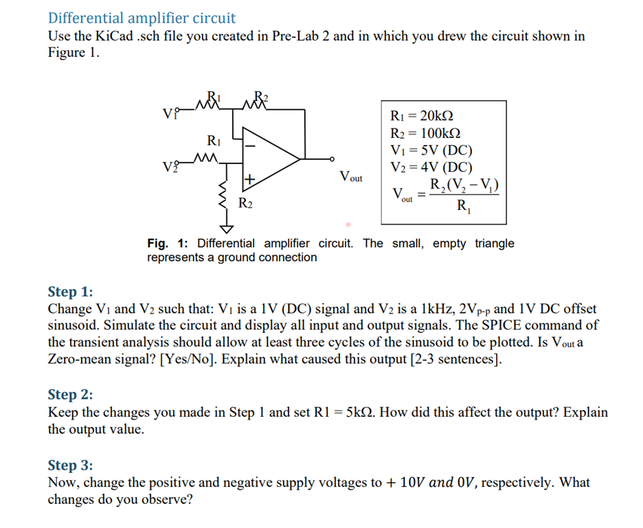 Differential amplifier circuitUse the KiCad .sch file | Chegg.com