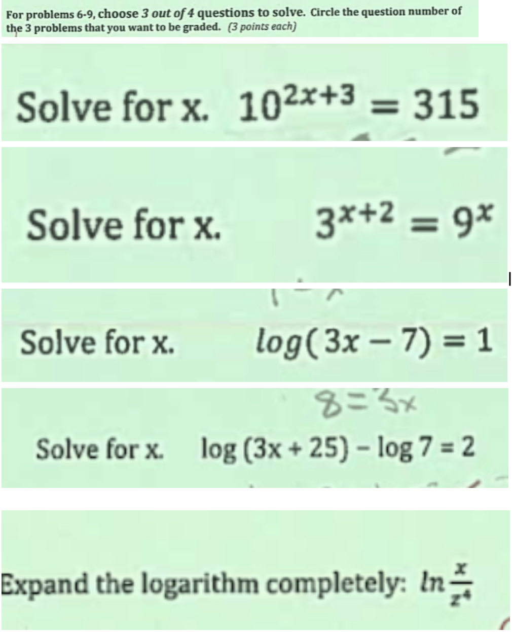 Solved For problems 6−9, choose 3 out of 4 questions to | Chegg.com