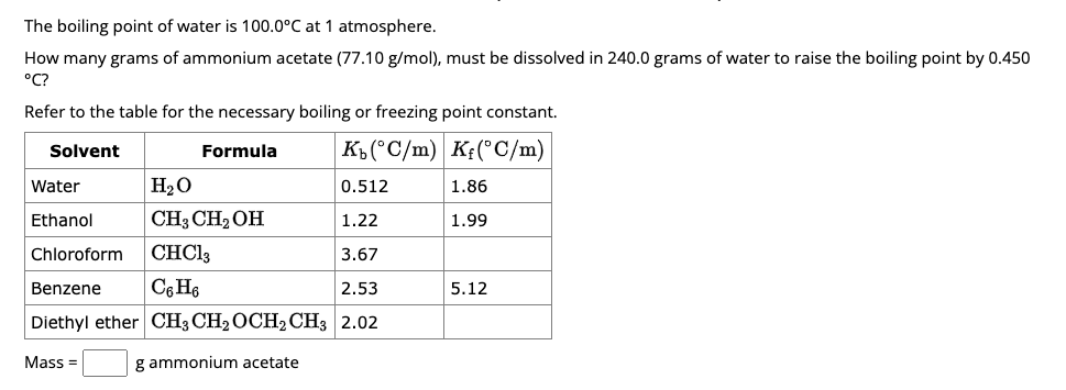 The boiling point of water is 100.0∘C at 1 | Chegg.com