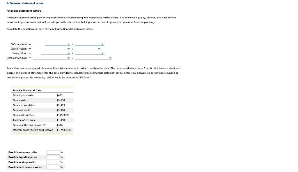 Solved 8. Financial statement ratios Financial Statement | Chegg.com