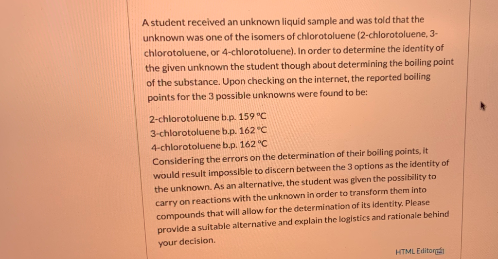 Solved A student received an unknown liquid sample and was | Chegg.com