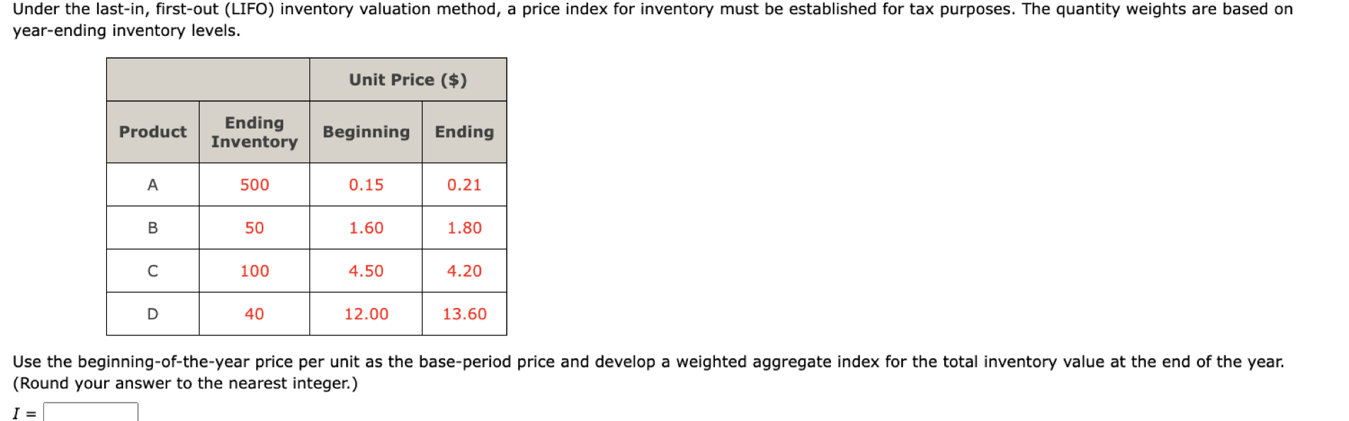 Solved se the beginning-of-the-year price per unit as the | Chegg.com