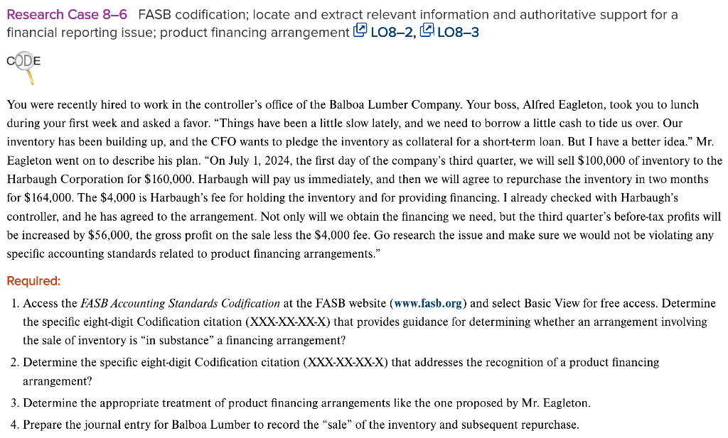 Solved Research Case 8-6 FASB codification; locate and | Chegg.com