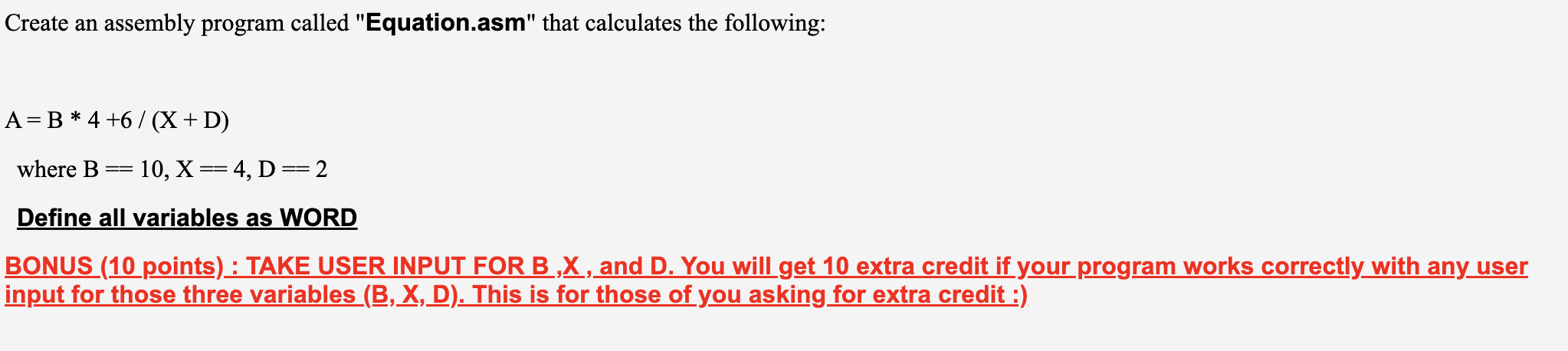 Solved Create an assembly program called "Equation.asm" that | Chegg.com