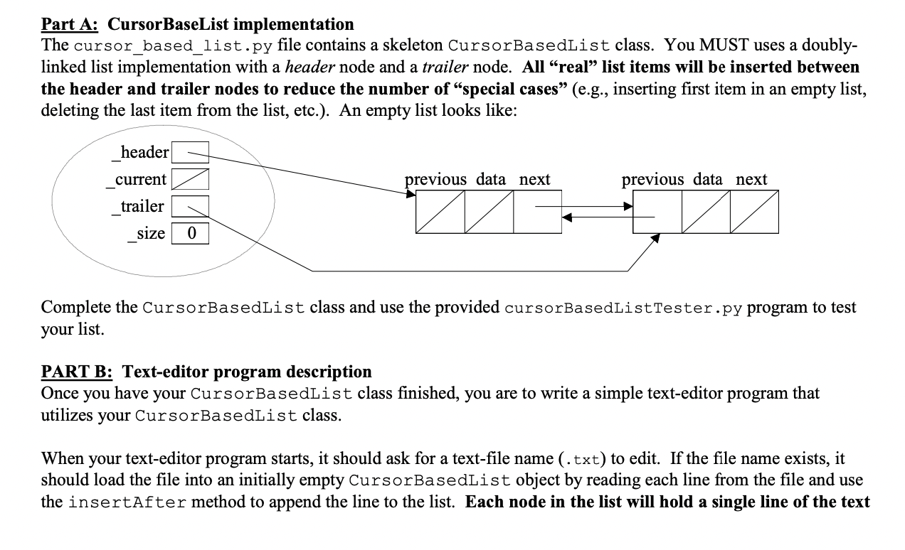 Part A: CursorBaseList implementation The | Chegg.com