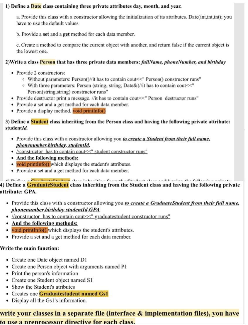 Solved 1) Define a Date class containing three private | Chegg.com