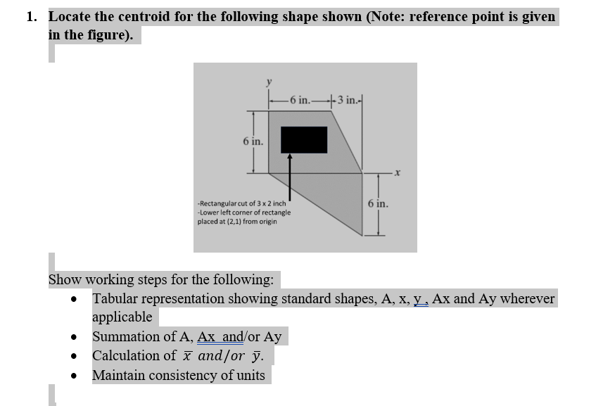 2. Locate the centroid yˉ (as shown in figure below) | Chegg.com