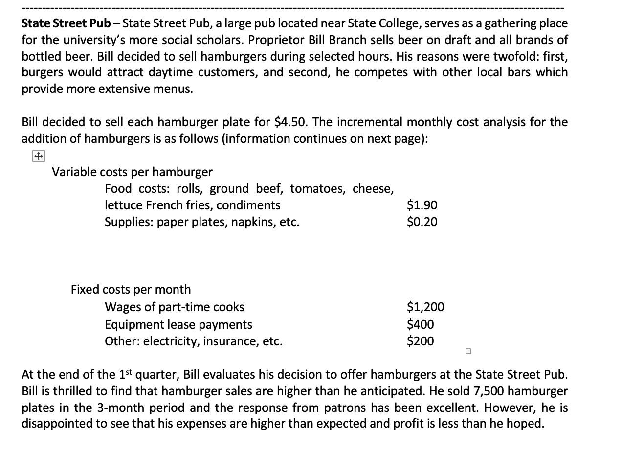 Solved State Street Pub-State Street Pub, a large pub | Chegg.com