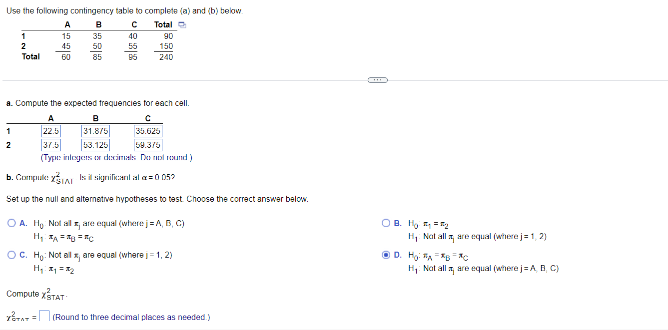 Solved Use the following contingency table to complete (a) | Chegg.com