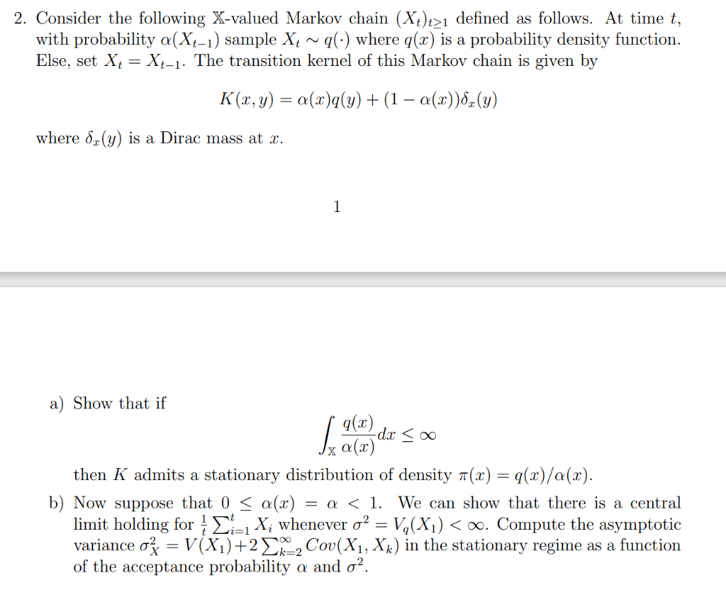 2. Consider the following X-valued Markov chain | Chegg.com
