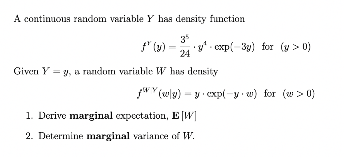 Solved A continuous random variable Y has density function | Chegg.com