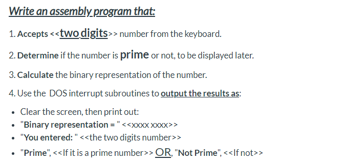 Solved Write an assembly program that: 1. Accepts number | Chegg.com