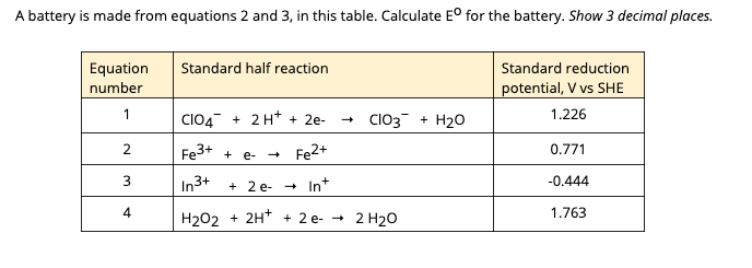 Solved A battery is made from equations 2 and 3, in this | Chegg.com