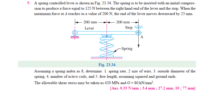 Solved 5. A spring controlled lever is shown in Fig. 23.34. | Chegg.com