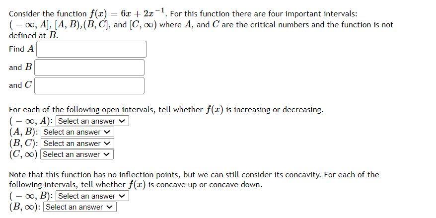 Solved Consider the function f(x)=6x+2x−1. For this function | Chegg.com
