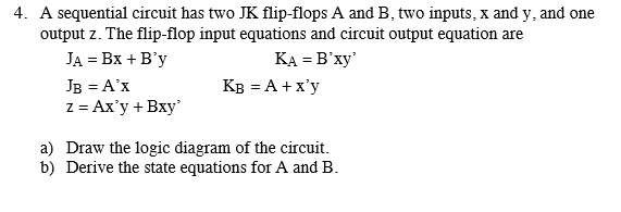 Solved 4. A sequential circuit has two JK flip-flops A and | Chegg.com
