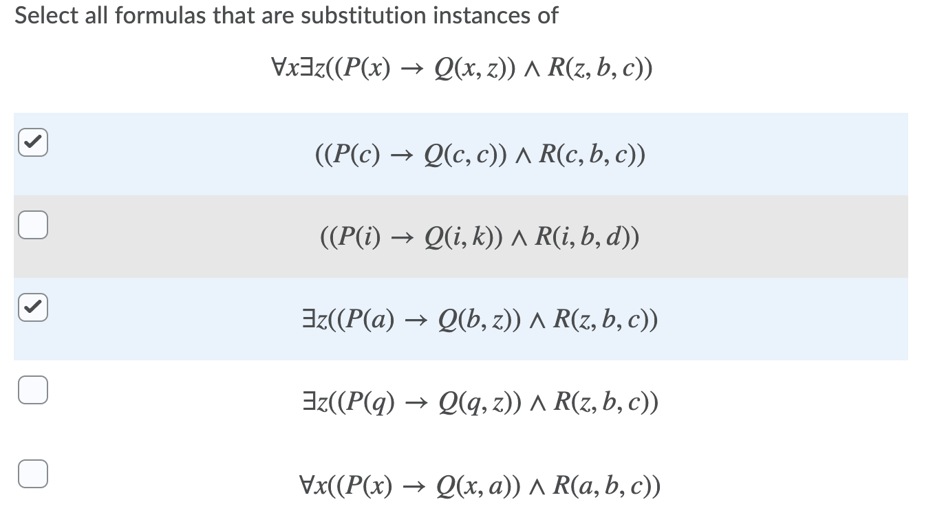 Solved Select all formulas that are substitution instances | Chegg.com