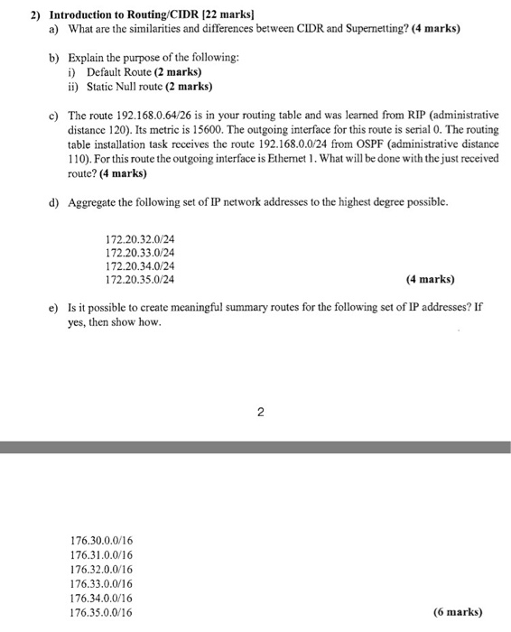 Solved 2) Introduction to Routing/CIDR 122 marks] a) What | Chegg.com