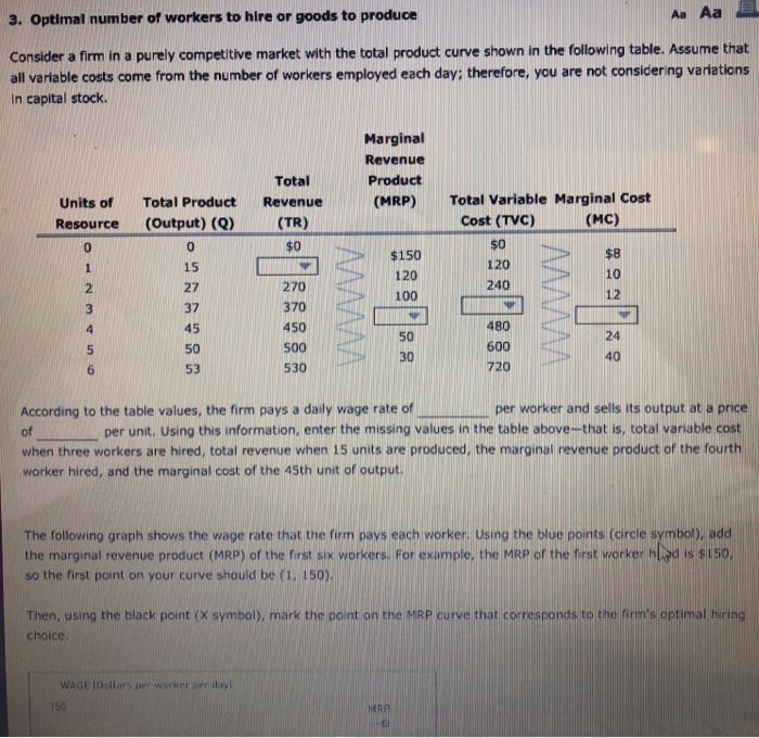 Solved Aa Aa 3. Optimal number of workers to hire or goods | Chegg.com