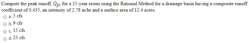 Solved Compute the peak runoff, Qp, for a 15-year storm | Chegg.com
