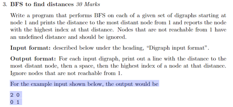 Solved 3. BFS to find distances 30 Marks Write a program | Chegg.com