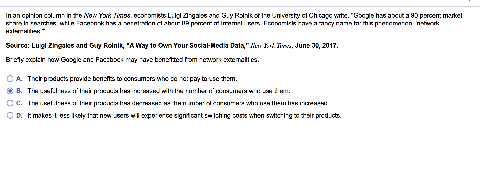 Solved In an opinion column in the New York Times, | Chegg.com